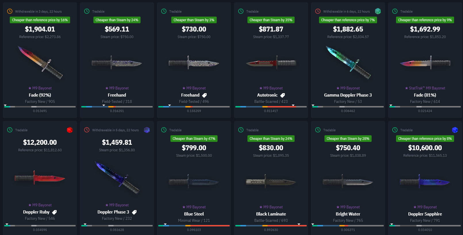 All M9 Bayonet Skins in CS2